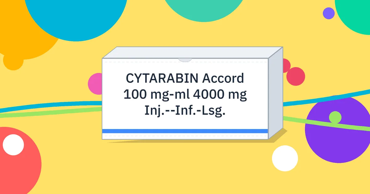 Symbolbild: Packung mit der Aufschrift CYTARABIN Accord 100 mg-ml 4000 mg Inj.--Inf.-Lsg. (PZN 10309046) – Verfügbarkeit und Bezug in Apotheken in Frankfurt am Main