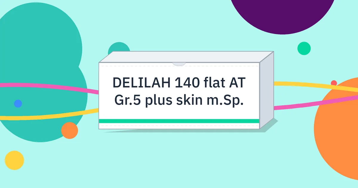 Symbolbild: Packung mit der Aufschrift DELILAH 140 flat AT Gr.5 plus skin m.Sp. (PZN 14248198) – Verfügbarkeit und Bezug in Apotheken in Frankfurt am Main