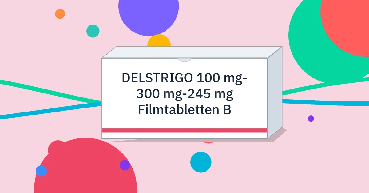 Symbolbild: Packung mit der Aufschrift DELSTRIGO 100 mg-300 mg-245 mg Filmtabletten B (PZN 17839959) – Verfügbarkeit und Bezug in Apotheken in Frankfurt am Main