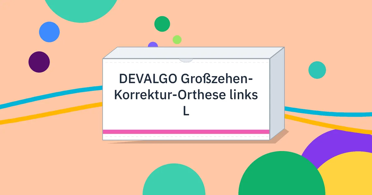 Symbolbild: Packung mit der Aufschrift DEVALGO Großzehen-Korrektur-Orthese links L (PZN 17197596) – Verfügbarkeit und Bezug in Apotheken in Frankfurt am Main