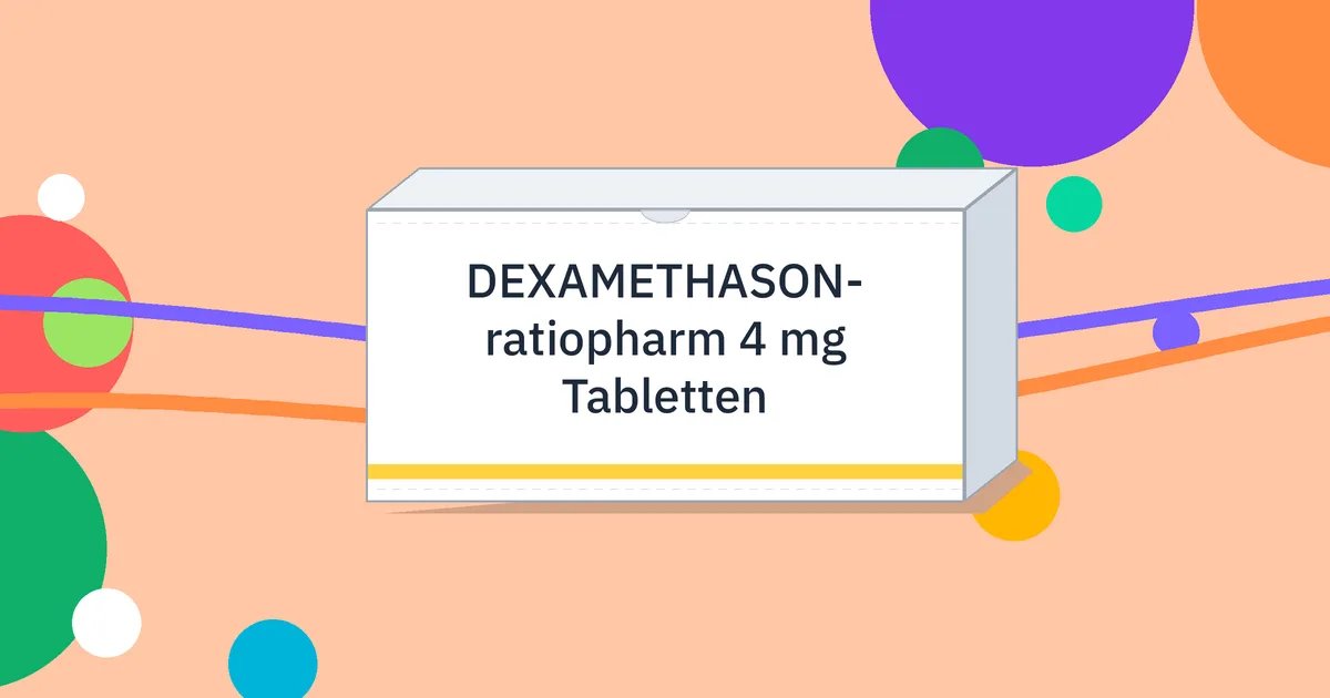 Symbolbild: Packung mit der Aufschrift DEXAMETHASON-ratiopharm 4 mg Tabletten (PZN 02214739) – Verfügbarkeit und Bezug in Apotheken in Frankfurt am Main