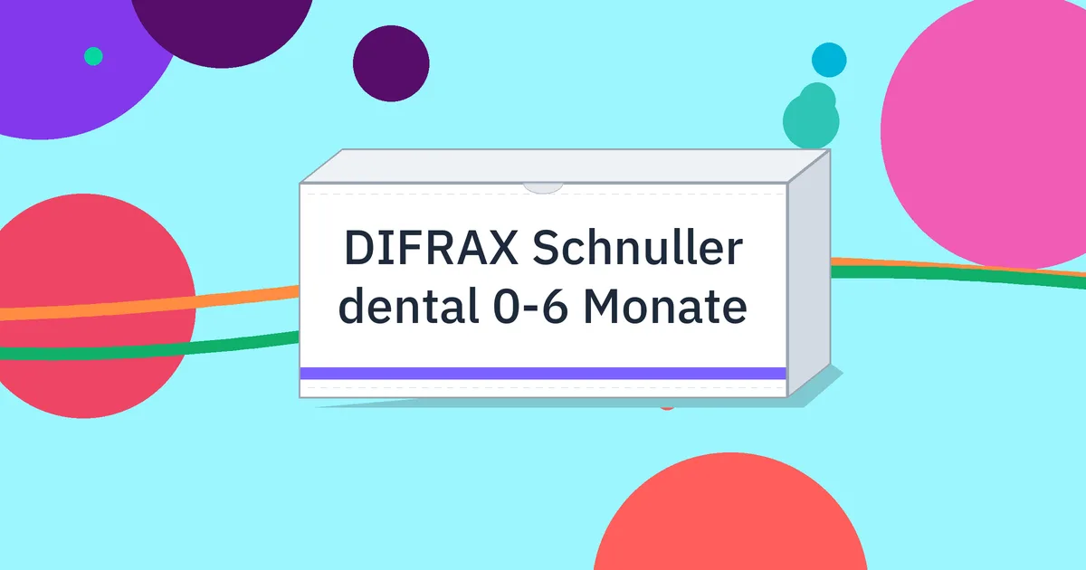 Symbolbild: Packung mit der Aufschrift DIFRAX Schnuller dental 0-6 Monate (PZN 09290850) – Verfügbarkeit und Bezug in Apotheken in Frankfurt am Main