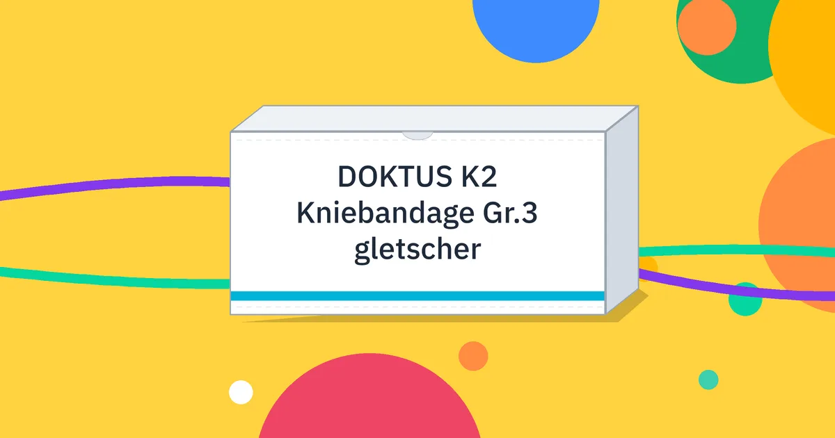 Symbolbild: Packung mit der Aufschrift DOKTUS K2 Kniebandage Gr.3 gletscher (PZN 03310385) – Verfügbarkeit und Bezug in Apotheken in Frankfurt am Main