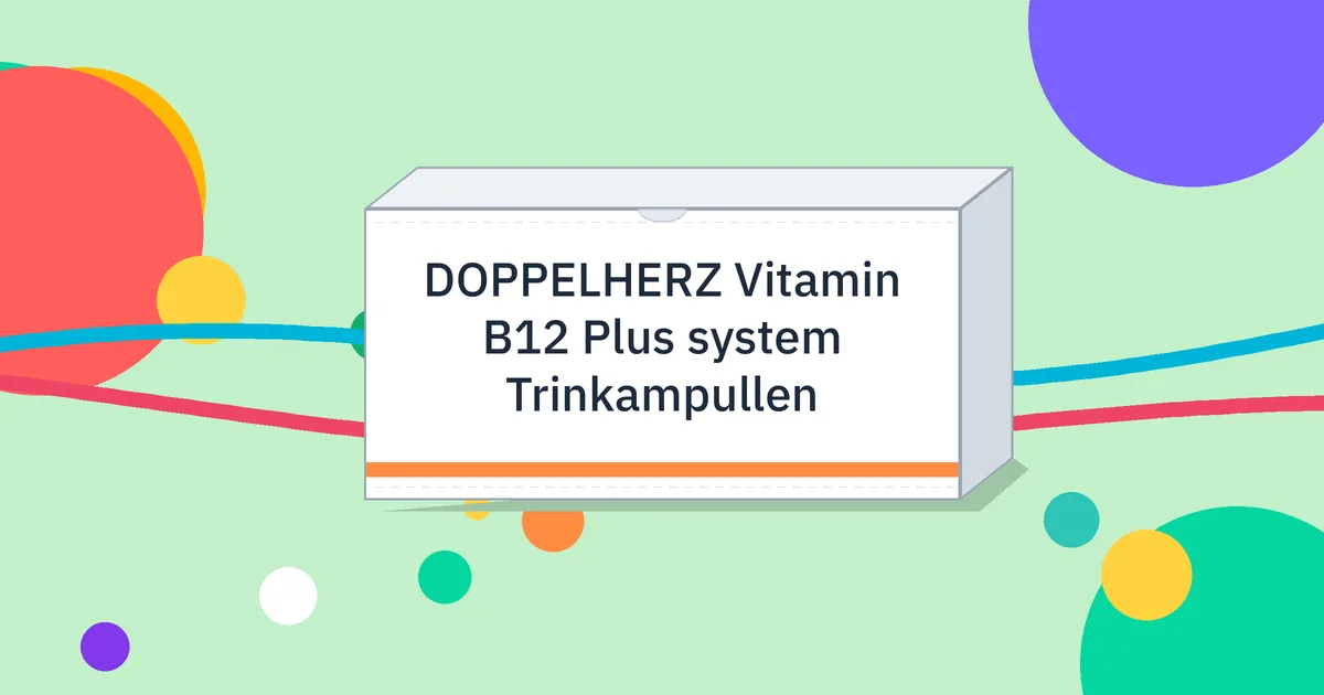 Symbolbild: Packung mit der Aufschrift DOPPELHERZ Vitamin B12 Plus system Trinkampullen (PZN 09071390) – Verfügbarkeit und Bezug in Apotheken in Frankfurt am Main