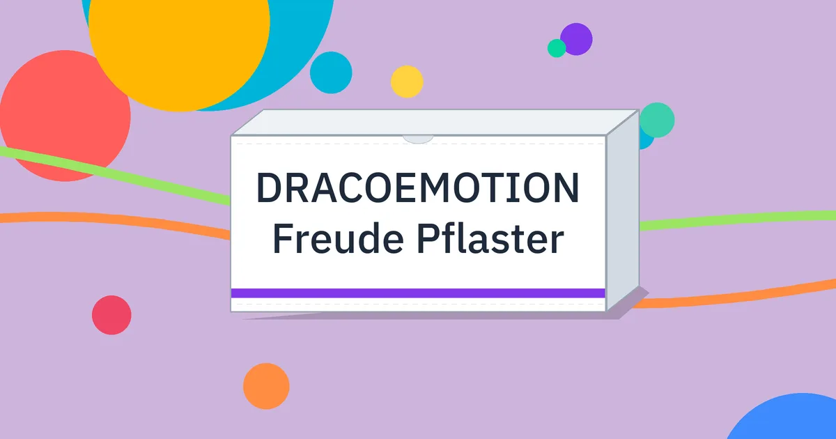 Symbolbild: Packung mit der Aufschrift DRACOEMOTION Freude Pflaster (PZN 19993104) – Verfügbarkeit und Bezug in Apotheken in Frankfurt am Main