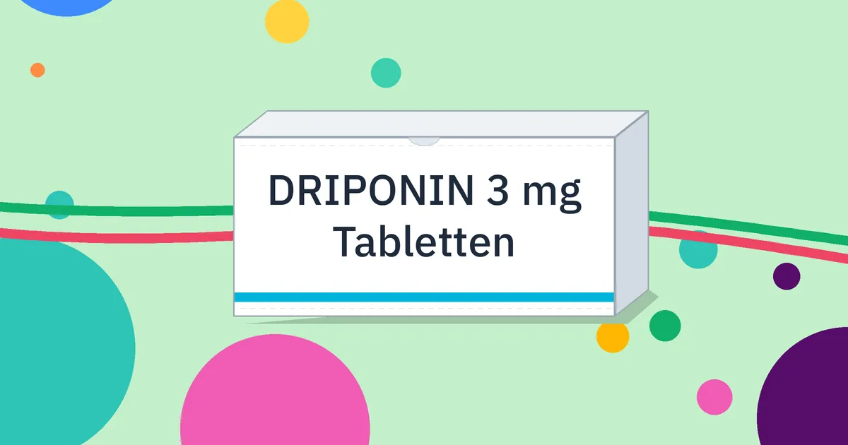 Symbolbild: Packung mit der Aufschrift DRIPONIN 3 mg Tabletten (PZN 19994813) – Verfügbarkeit und Bezug in Apotheken in Frankfurt am Main