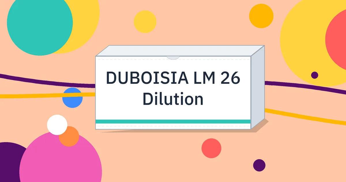 Symbolbild: Packung mit der Aufschrift DUBOISIA LM 26 Dilution (PZN 13467188) – Verfügbarkeit und Bezug in Apotheken in Frankfurt am Main