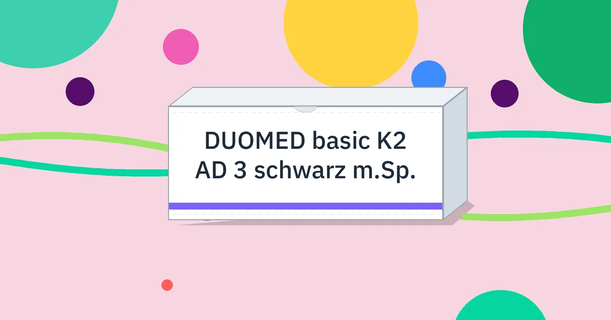 Symbolbild: Packung mit der Aufschrift DUOMED basic K2 AD 3 schwarz m.Sp. (PZN 20906872) – Verfügbarkeit und Bezug in Apotheken in Frankfurt am Main