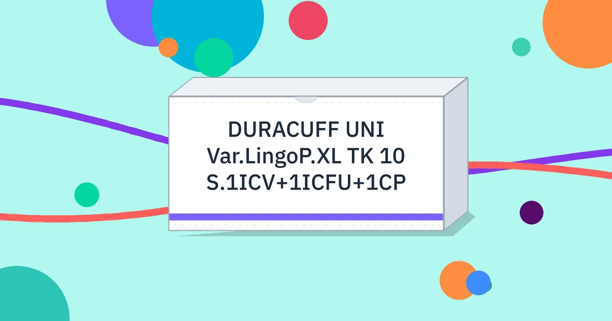 Symbolbild: Packung mit der Aufschrift DURACUFF UNI Var.LingoP.XL TK 10 S.1ICV+1ICFU+1CP (PZN 16031020) – Verfügbarkeit und Bezug in Apotheken in Frankfurt am Main