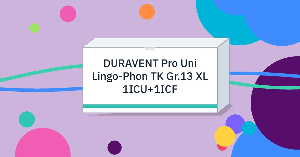 Symbolbild: Packung mit der Aufschrift DURAVENT Pro Uni Lingo-Phon TK Gr.13 XL 1ICU+1ICF (PZN 19246726) – Verfügbarkeit und Bezug in Apotheken in Frankfurt am Main