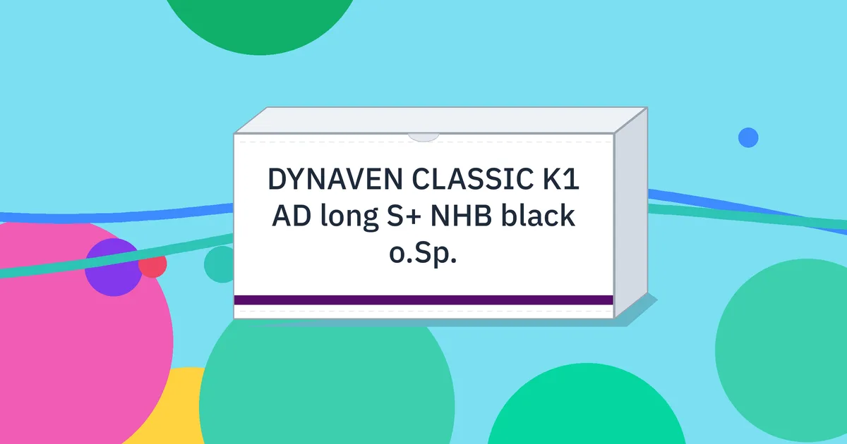 Symbolbild: Packung mit der Aufschrift DYNAVEN CLASSIC K1 AD long S+ NHB black o.Sp. (PZN 18414529) – Verfügbarkeit und Bezug in Apotheken in Frankfurt am Main