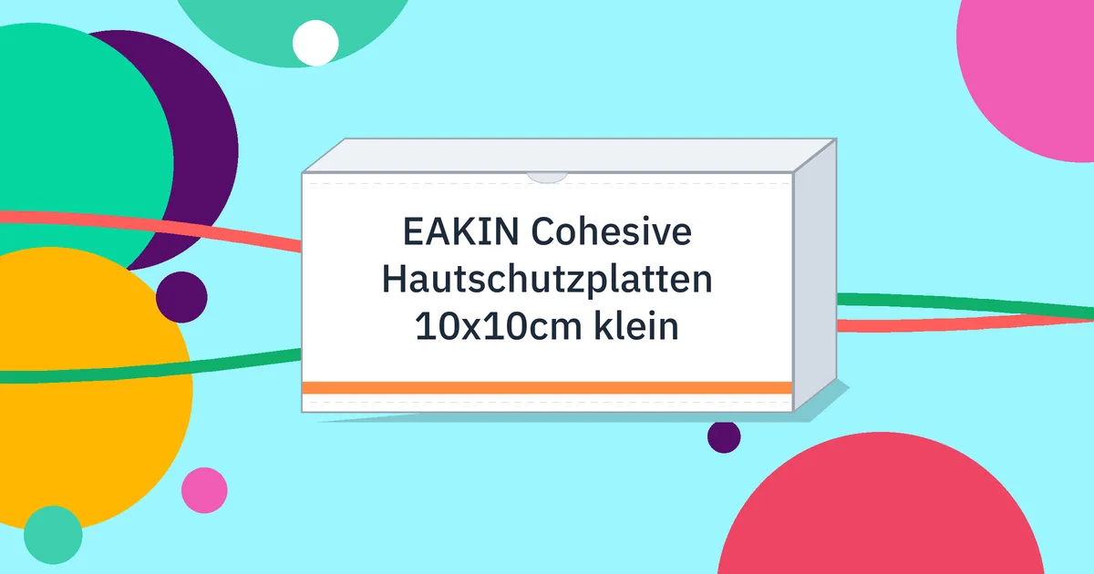 Symbolbild: Packung mit der Aufschrift EAKIN Cohesive Hautschutzplatten 10x10cm klein (PZN 05493154) – Verfügbarkeit und Bezug in Apotheken in Frankfurt am Main