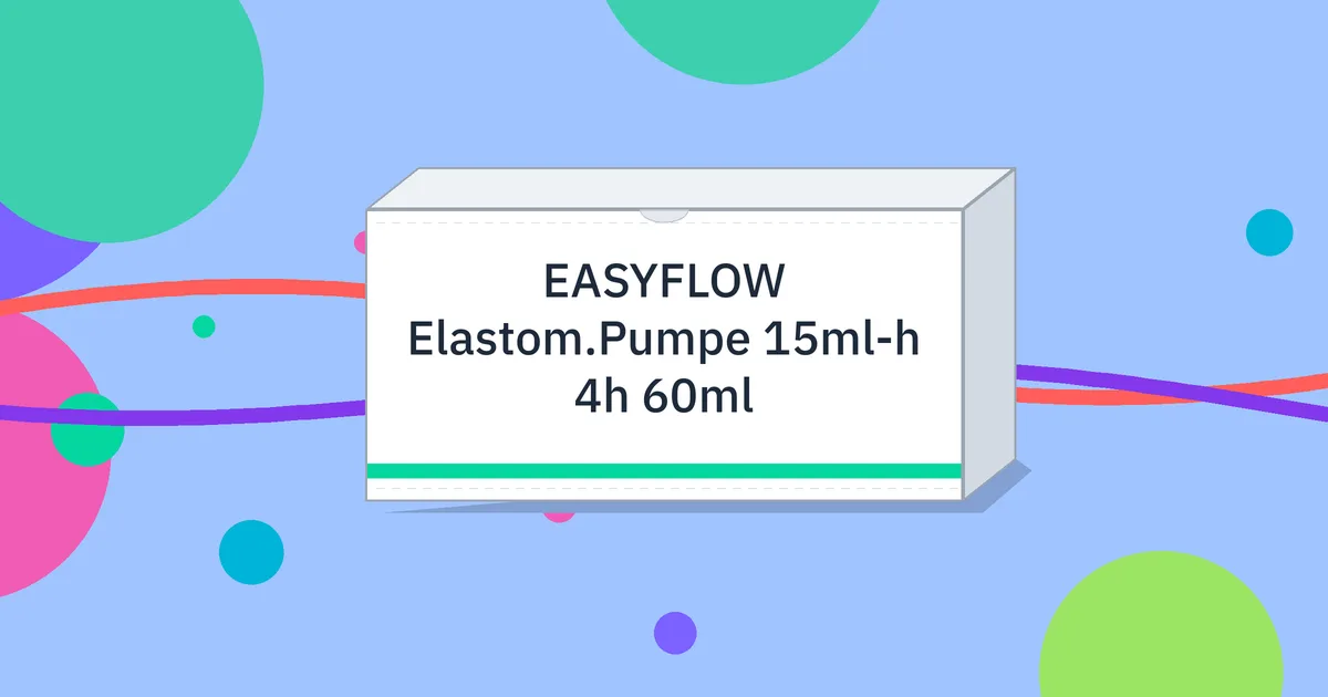 Symbolbild: Packung mit der Aufschrift EASYFLOW Elastom.Pumpe 15ml-h 4h 60ml (PZN 19789467) – Verfügbarkeit und Bezug in Apotheken in Frankfurt am Main