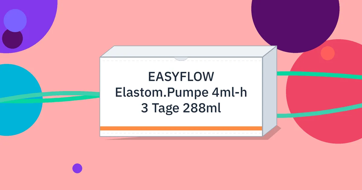 Symbolbild: Packung mit der Aufschrift EASYFLOW Elastom.Pumpe 4ml-h 3 Tage 288ml (PZN 18095308) – Verfügbarkeit und Bezug in Apotheken in Frankfurt am Main