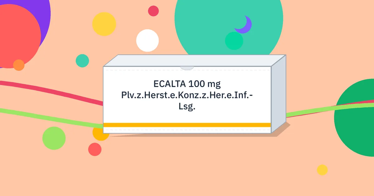 Symbolbild: Packung mit der Aufschrift ECALTA 100 mg Plv.z.Herst.e.Konz.z.Her.e.Inf.-Lsg. (PZN 15586307) – Verfügbarkeit und Bezug in Apotheken in Frankfurt am Main
