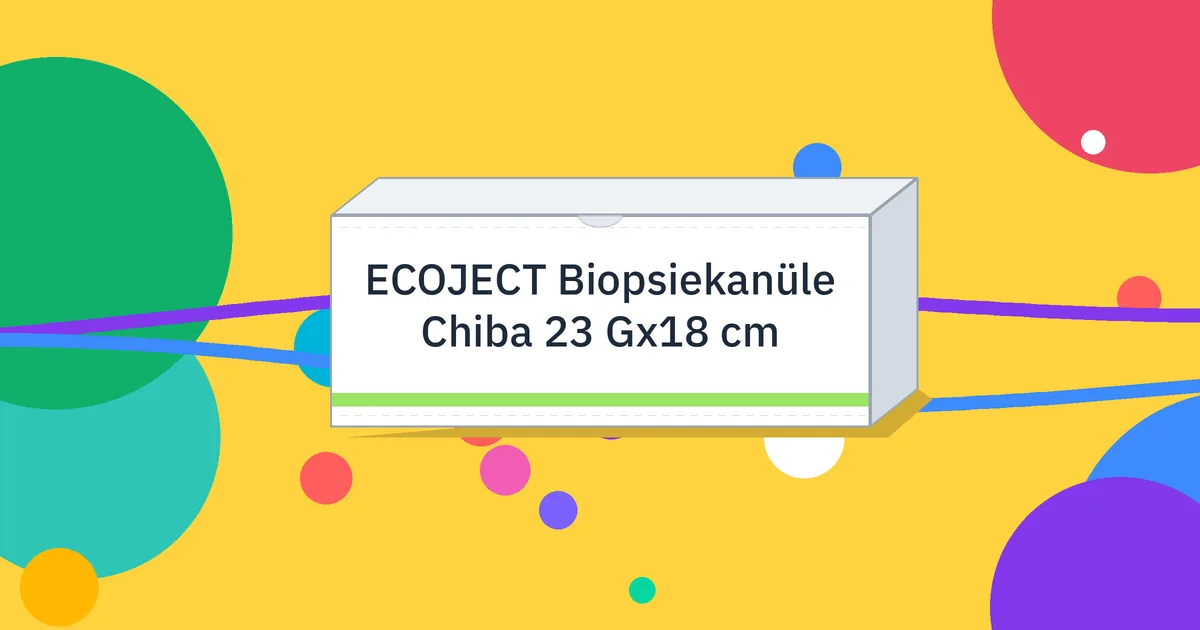 Symbolbild: Packung mit der Aufschrift ECOJECT Biopsiekanüle Chiba 23 Gx18 cm (PZN 06125398) – Verfügbarkeit und Bezug in Apotheken in Frankfurt am Main