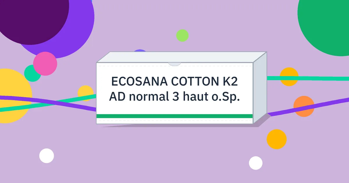 Symbolbild: Packung mit der Aufschrift ECOSANA COTTON K2 AD normal 3 haut o.Sp. (PZN 16947635) – Verfügbarkeit und Bezug in Apotheken in Frankfurt am Main