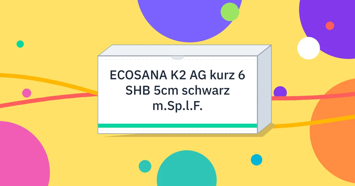 Symbolbild: Packung mit der Aufschrift ECOSANA K2 AG kurz 6 SHB 5cm schwarz m.Sp.l.F. (PZN 10955243) – Verfügbarkeit und Bezug in Apotheken in Frankfurt am Main