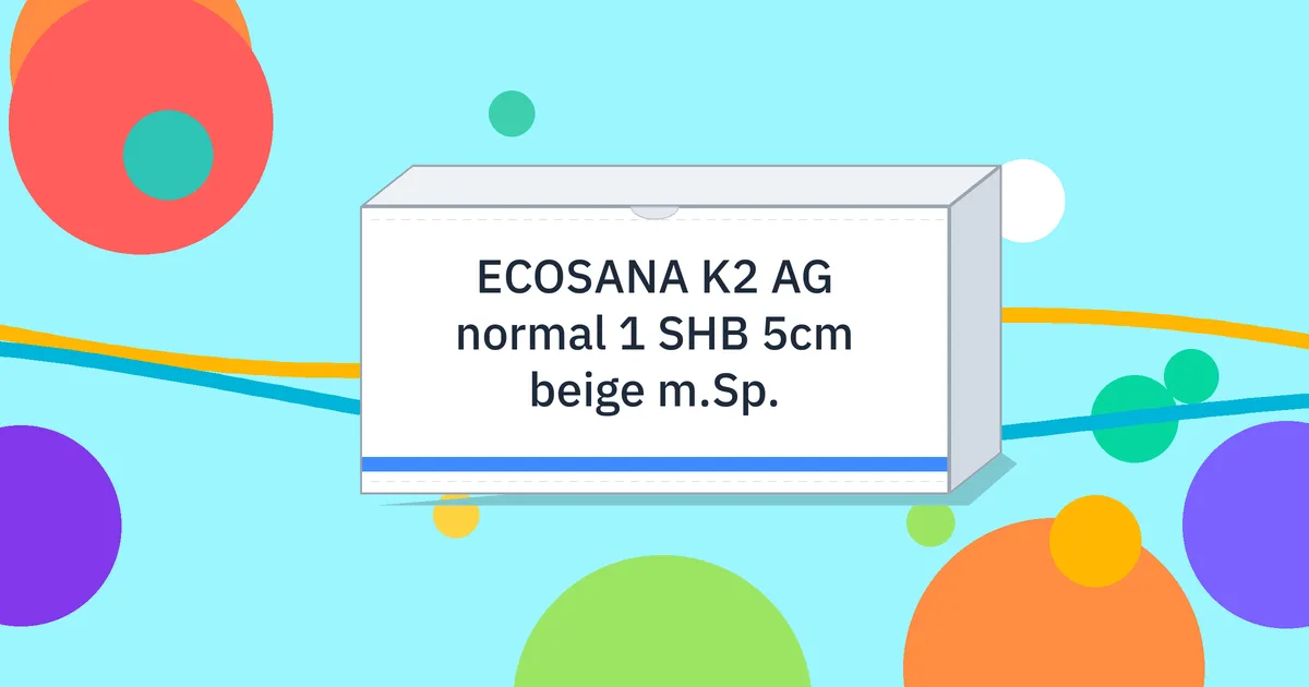 Symbolbild: Packung mit der Aufschrift ECOSANA K2 AG normal 1 SHB 5cm beige m.Sp. (PZN 01369397) – Verfügbarkeit und Bezug in Apotheken in Frankfurt am Main