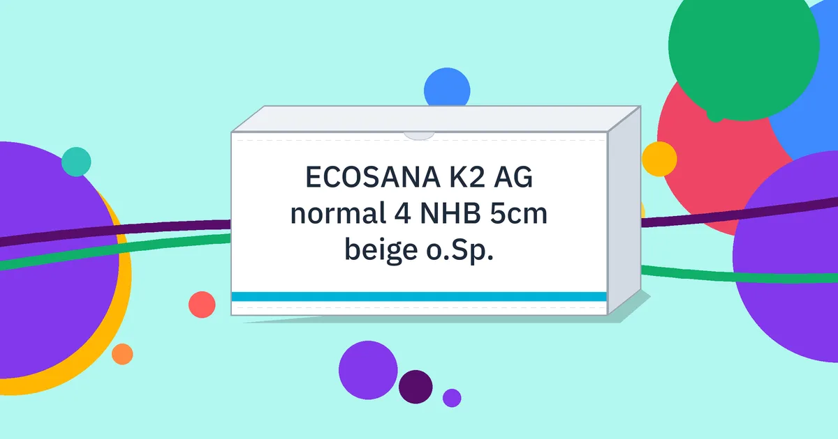 Symbolbild: Packung mit der Aufschrift ECOSANA K2 AG normal 4 NHB 5cm beige o.Sp. (PZN 01437928) – Verfügbarkeit und Bezug in Apotheken in Frankfurt am Main