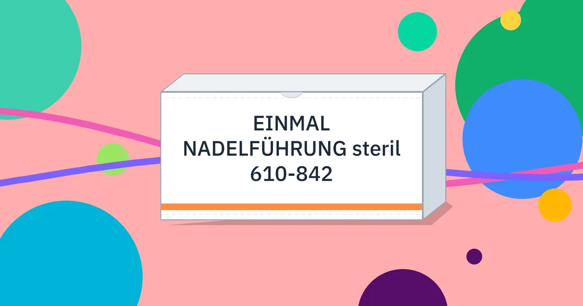 Symbolbild: Packung mit der Aufschrift EINMAL NADELFÜHRUNG steril 610-842 (PZN 15864982) – Verfügbarkeit und Bezug in Apotheken in Frankfurt am Main