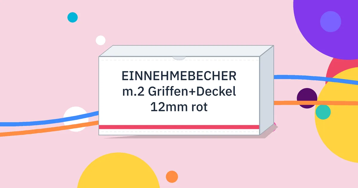 Symbolbild: Packung mit der Aufschrift EINNEHMEBECHER m.2 Griffen+Deckel 12mm rot (PZN 09424032) – Verfügbarkeit und Bezug in Apotheken in Frankfurt am Main