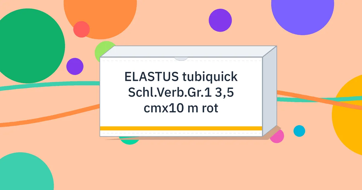 Symbolbild: Packung mit der Aufschrift ELASTUS tubiquick Schl.Verb.Gr.1 3,5 cmx10 m rot (PZN 03481224) – Verfügbarkeit und Bezug in Apotheken in Frankfurt am Main