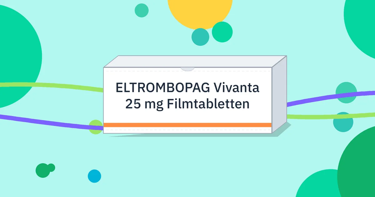 Symbolbild: Packung mit der Aufschrift ELTROMBOPAG Vivanta 25 mg Filmtabletten (PZN 19831494) – Verfügbarkeit und Bezug in Apotheken in Frankfurt am Main