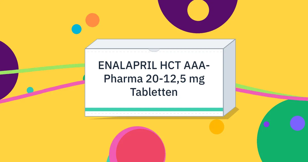 Symbolbild: Packung mit der Aufschrift ENALAPRIL HCT AAA-Pharma 20-12,5 mg Tabletten (PZN 02156516) – Verfügbarkeit und Bezug in Apotheken in Frankfurt am Main