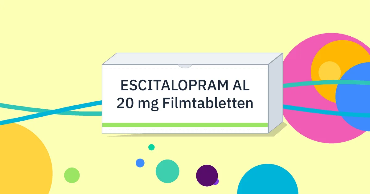Symbolbild: Packung mit der Aufschrift ESCITALOPRAM AL 20 mg Filmtabletten (PZN 05984633) – Verfügbarkeit und Bezug in Apotheken in Frankfurt am Main