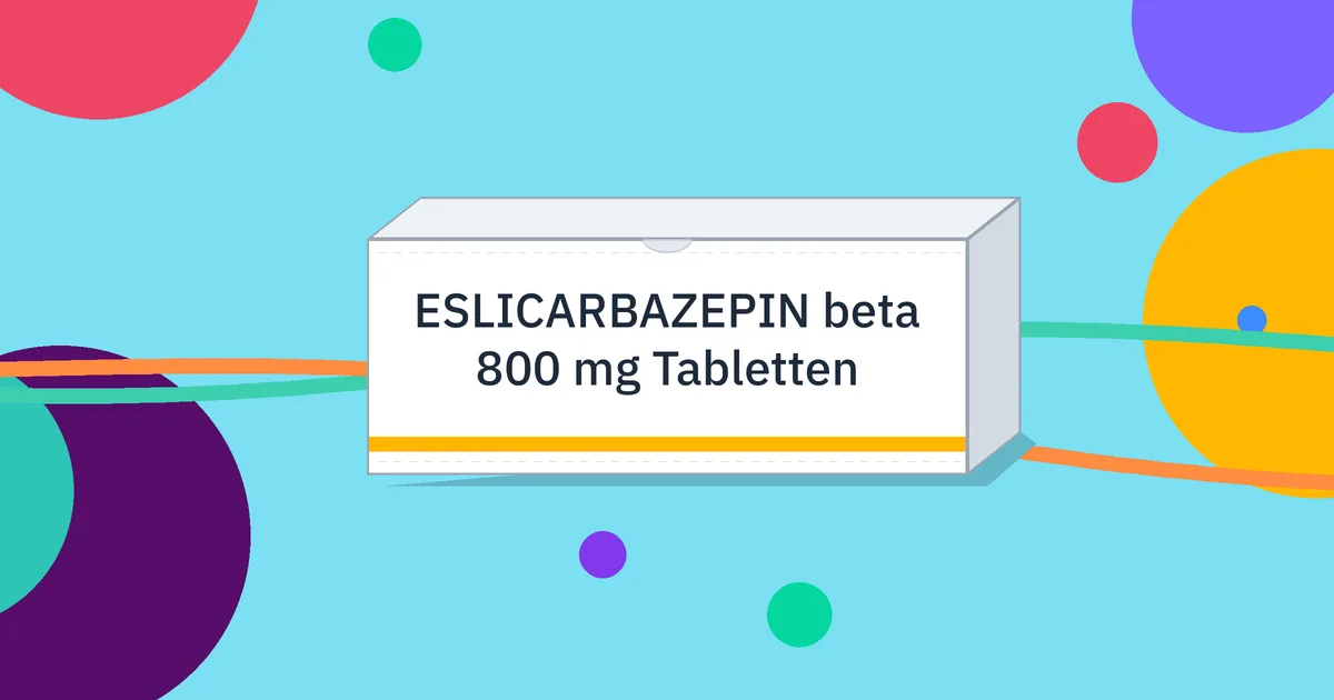 Symbolbild: Packung mit der Aufschrift ESLICARBAZEPIN beta 800 mg Tabletten (PZN 14363657) – Verfügbarkeit und Bezug in Apotheken in Frankfurt am Main