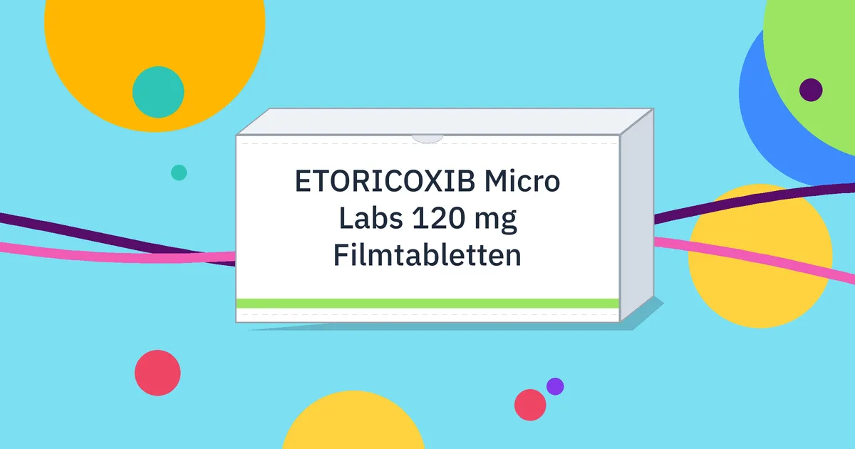 Symbolbild: Packung mit der Aufschrift ETORICOXIB Micro Labs 120 mg Filmtabletten (PZN 12637932) – Verfügbarkeit und Bezug in Apotheken in Frankfurt am Main