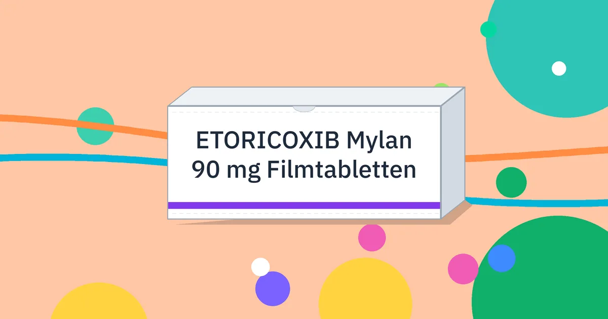 Symbolbild: Packung mit der Aufschrift ETORICOXIB Mylan 90 mg Filmtabletten (PZN 12643329) – Verfügbarkeit und Bezug in Apotheken in Frankfurt am Main