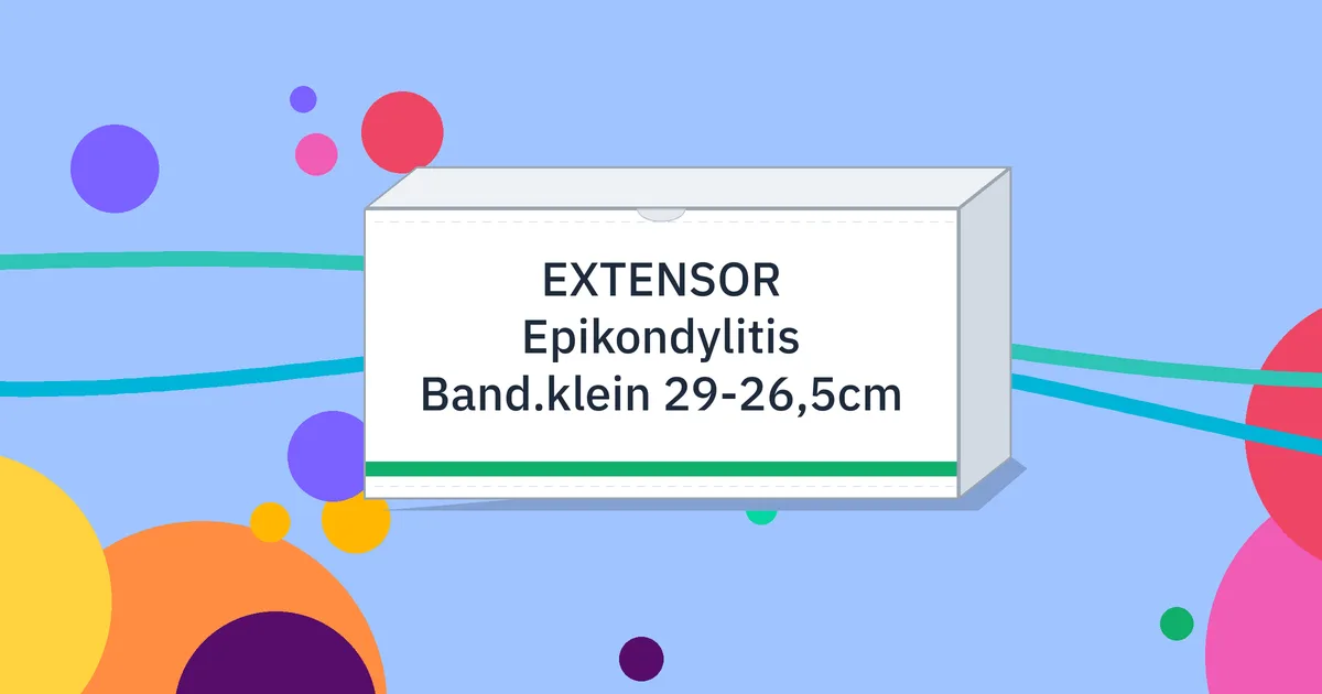 Symbolbild: Packung mit der Aufschrift EXTENSOR Epikondylitis Band.klein 29-26,5cm (PZN 04497776) – Verfügbarkeit und Bezug in Apotheken in Frankfurt am Main