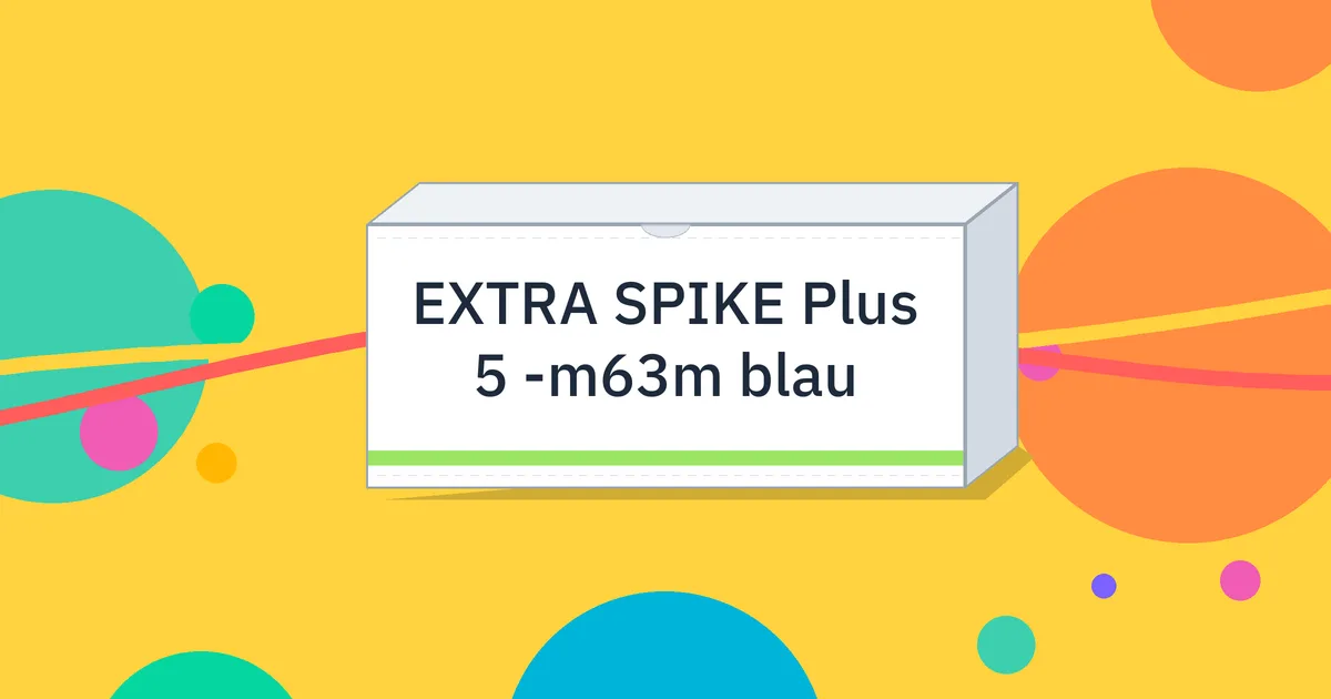 Symbolbild: Packung mit der Aufschrift EXTRA SPIKE Plus 5 -m63m blau (PZN 03415894) – Verfügbarkeit und Bezug in Apotheken in Frankfurt am Main