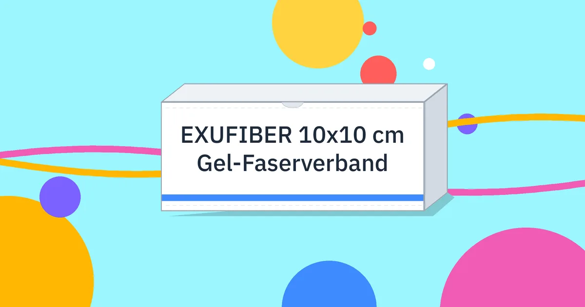 Symbolbild: Packung mit der Aufschrift EXUFIBER 10x10 cm Gel-Faserverband (PZN 17875352) – Verfügbarkeit und Bezug in Apotheken in Frankfurt am Main