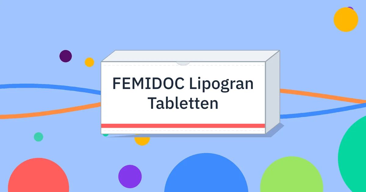 Symbolbild: Packung mit der Aufschrift FEMIDOC Lipogran Tabletten (PZN 19684053) – Verfügbarkeit und Bezug in Apotheken in Frankfurt am Main