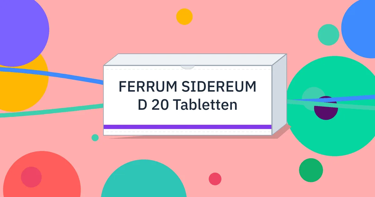Symbolbild: Packung mit der Aufschrift FERRUM SIDEREUM D 20 Tabletten (PZN 00764594) – Verfügbarkeit und Bezug in Apotheken in Frankfurt am Main
