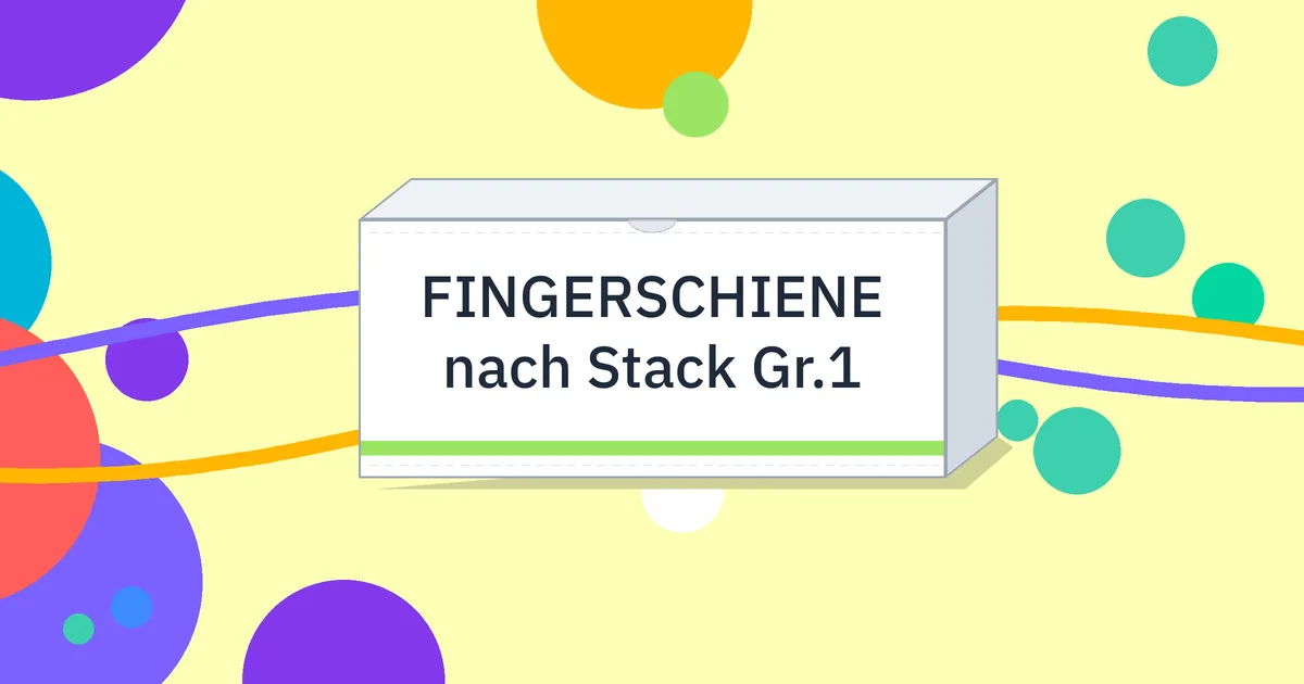 Symbolbild: Packung mit der Aufschrift FINGERSCHIENE nach Stack Gr.1 (PZN 08999256) – Verfügbarkeit und Bezug in Apotheken in Frankfurt am Main