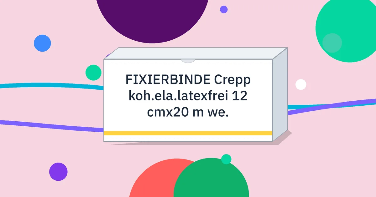 Symbolbild: Packung mit der Aufschrift FIXIERBINDE Crepp koh.ela.latexfrei 12 cmx20 m we. (PZN 12397770) – Verfügbarkeit und Bezug in Apotheken in Frankfurt am Main