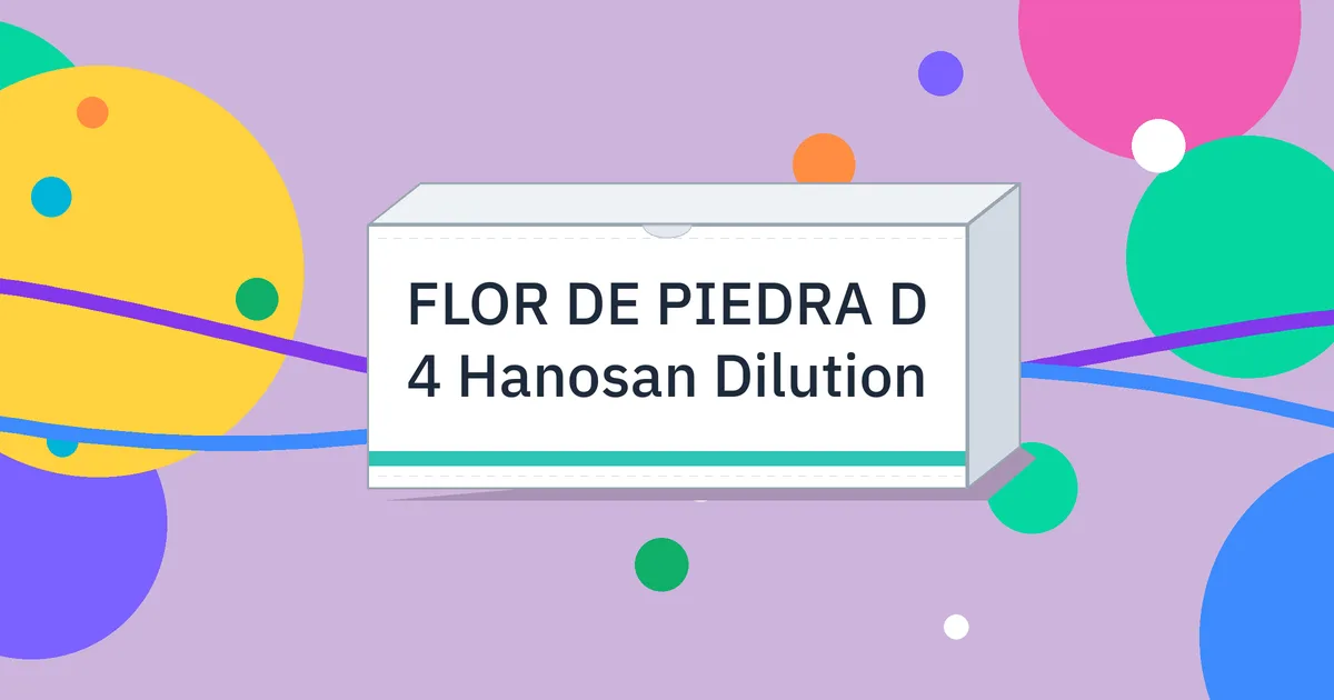Symbolbild: Packung mit der Aufschrift FLOR DE PIEDRA D 4 Hanosan Dilution (PZN 07416229) – Verfügbarkeit und Bezug in Apotheken in Frankfurt am Main