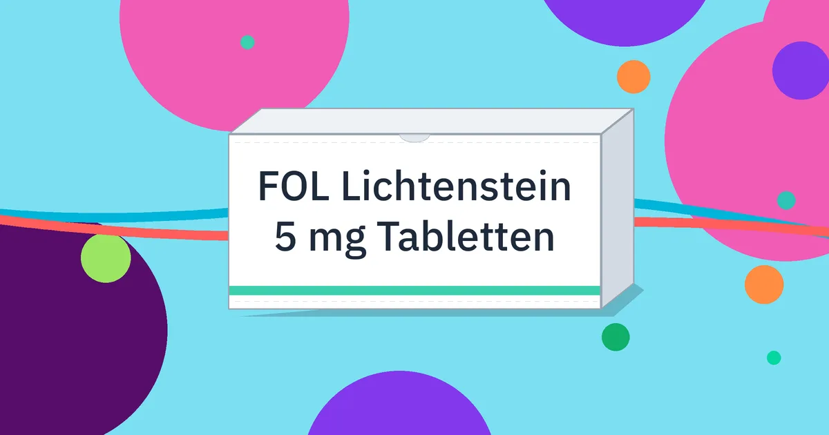 Symbolbild: Packung mit der Aufschrift FOL Lichtenstein 5 mg Tabletten (PZN 07219753) – Verfügbarkeit und Bezug in Apotheken in Frankfurt am Main