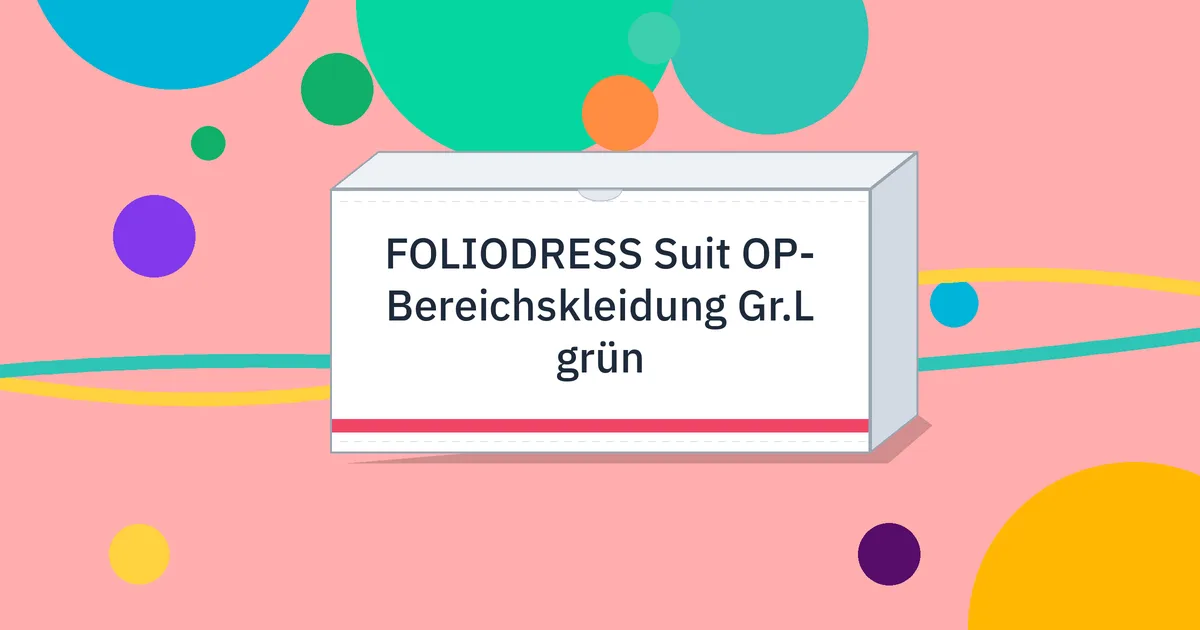 Symbolbild: Packung mit der Aufschrift FOLIODRESS Suit OP-Bereichskleidung Gr.L grün (PZN 00070420) – Verfügbarkeit und Bezug in Apotheken in Frankfurt am Main