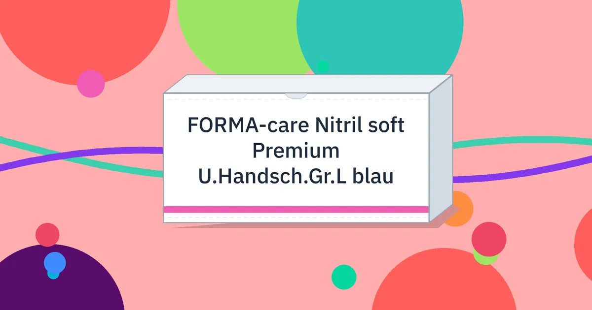Symbolbild: Packung mit der Aufschrift FORMA-care Nitril soft Premium U.Handsch.Gr.L blau (PZN 15742925) – Verfügbarkeit und Bezug in Apotheken in Frankfurt am Main