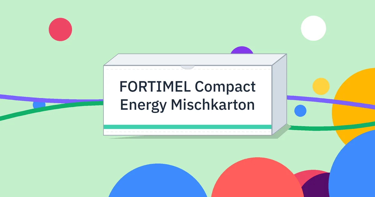 Symbolbild: Packung mit der Aufschrift FORTIMEL Compact Energy Mischkarton (PZN 20187696) – Verfügbarkeit und Bezug in Apotheken in Frankfurt am Main