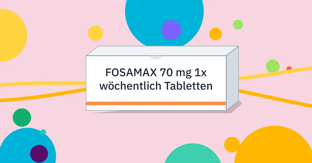 Symbolbild: Packung mit der Aufschrift FOSAMAX 70 mg 1x wöchentlich Tabletten (PZN 06435696) – Verfügbarkeit und Bezug in Apotheken in Frankfurt am Main