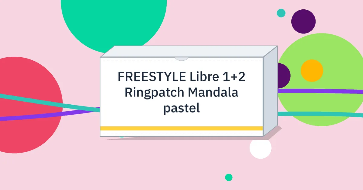 Symbolbild: Packung mit der Aufschrift FREESTYLE Libre 1+2 Ringpatch Mandala pastel (PZN 19864766) – Verfügbarkeit und Bezug in Apotheken in Frankfurt am Main