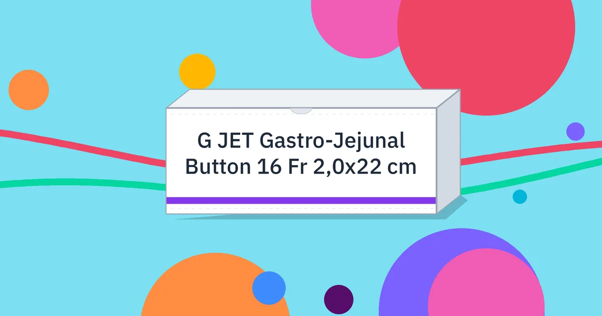 Symbolbild: Packung mit der Aufschrift G JET Gastro-Jejunal Button 16 Fr 2,0x22 cm (PZN 14346854) – Verfügbarkeit und Bezug in Apotheken in Frankfurt am Main