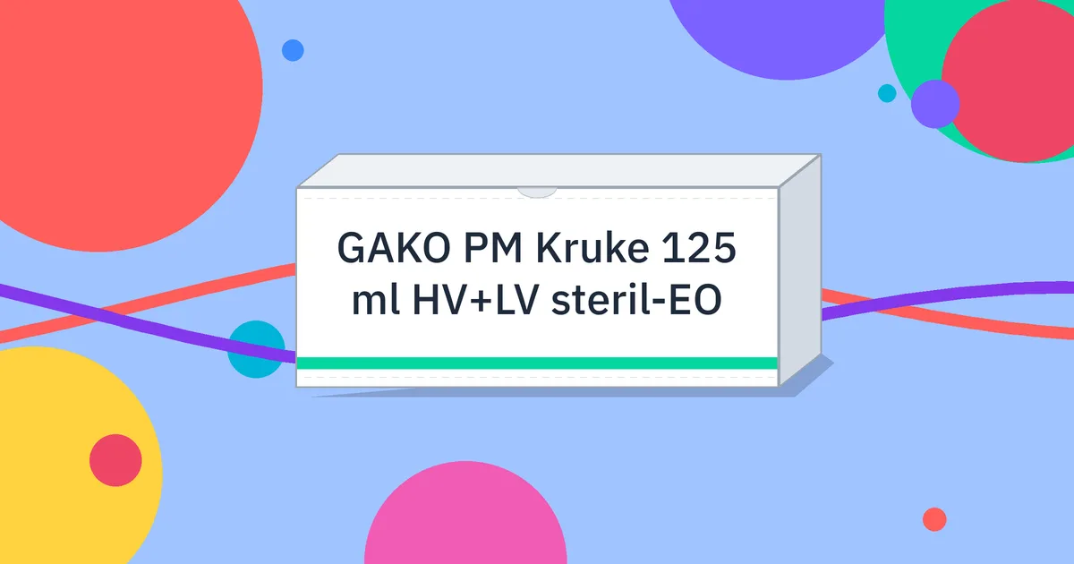 Symbolbild: Packung mit der Aufschrift GAKO PM Kruke 125 ml HV+LV steril-EO (PZN 19729471) – Verfügbarkeit und Bezug in Apotheken in Frankfurt am Main