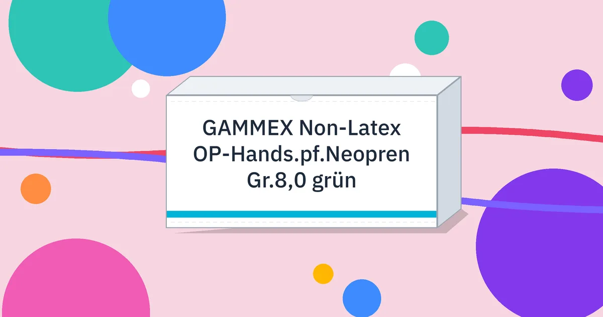 Symbolbild: Packung mit der Aufschrift GAMMEX Non-Latex OP-Hands.pf.Neopren Gr.8,0 grün (PZN 11237857) – Verfügbarkeit und Bezug in Apotheken in Frankfurt am Main